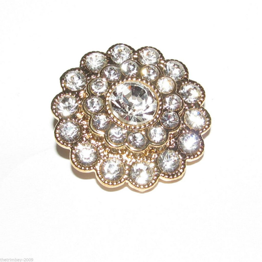 Gold Crystal Clear Diamante Buttons (22mm) | Nova Trimmings